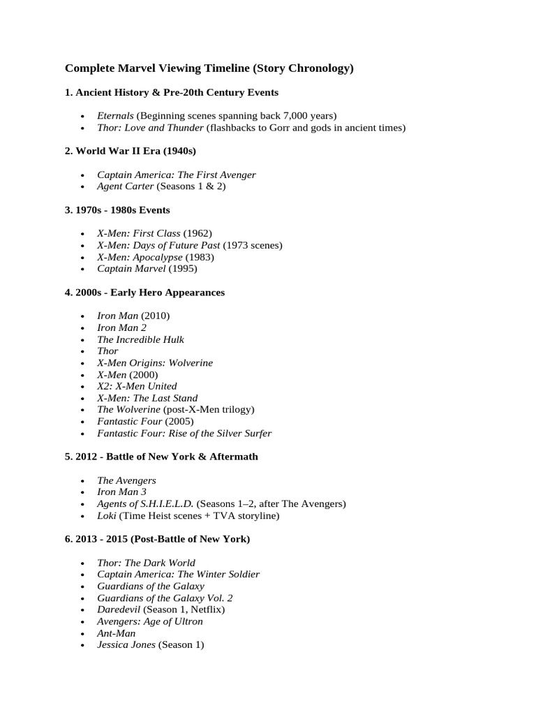 Complete Marvel Viewing Timeline | PDF | Marvel Comics | Marvel ...