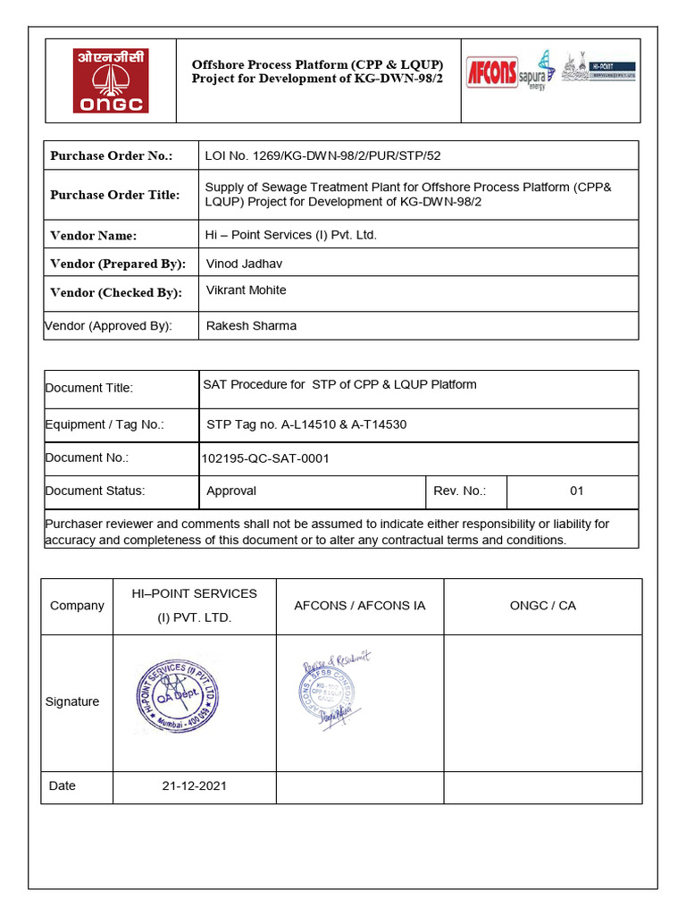 102195-QC-SAT-0001 Rev. 1 (SAT Procedure) - Afcons & Sapura Commented ...