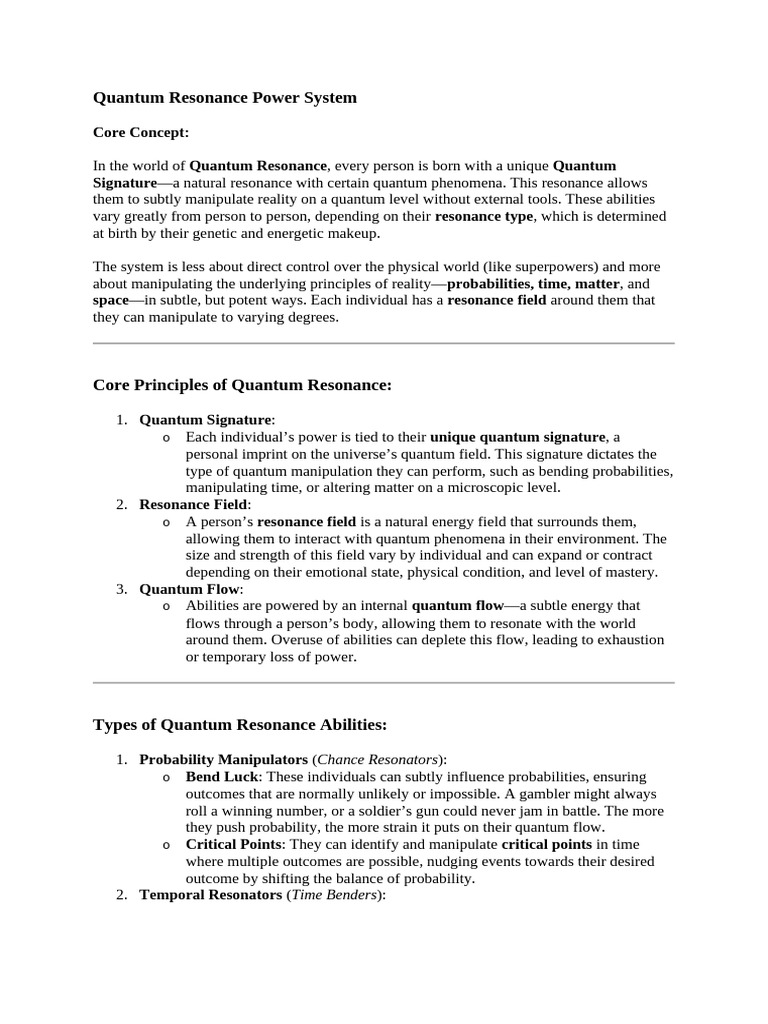 Quantum Resonance Power System | PDF | Resonance | Quantum Mechanics