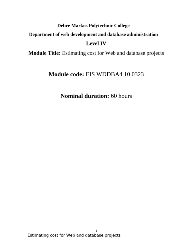 Estimating Cost For Web and Database Projects | PDF | Databases ...