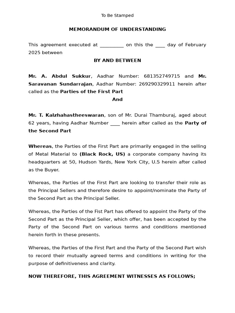 Memorandum of Understanding | PDF | Sales | Receipt