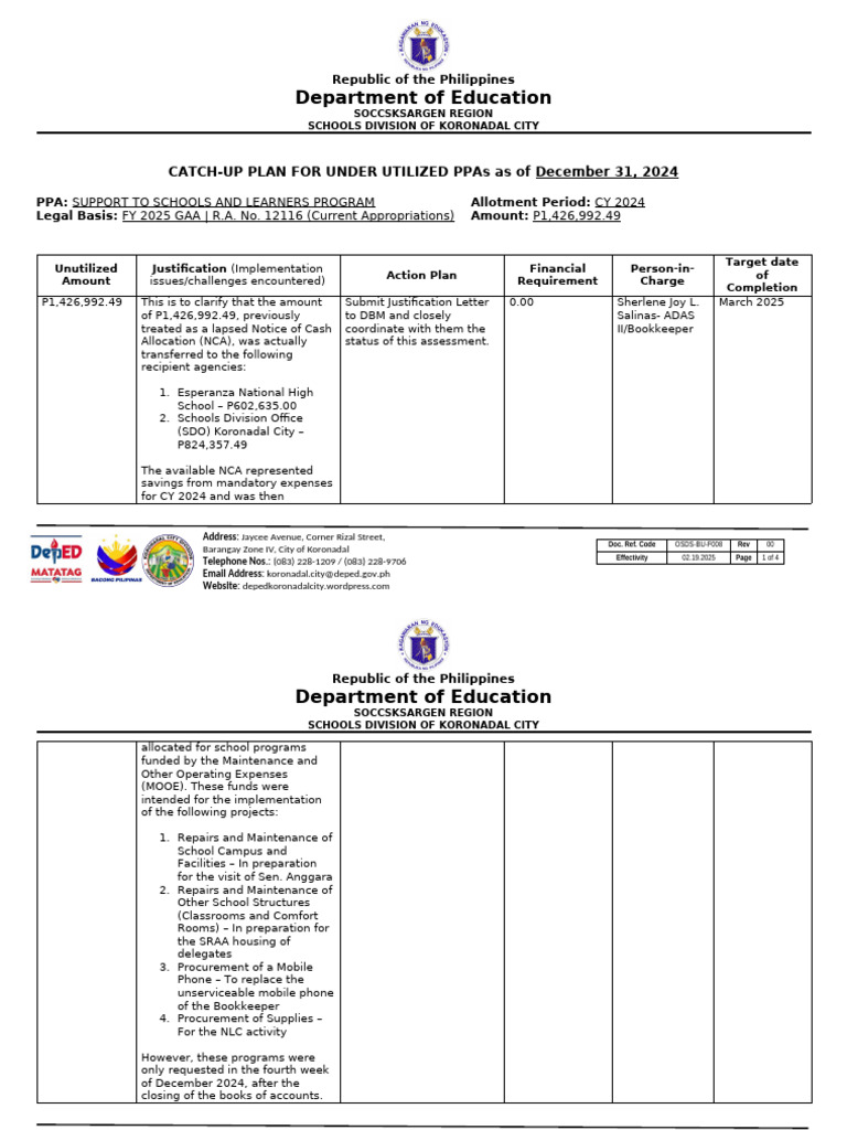Catch-Up Plan for PPAs 2024 | PDF