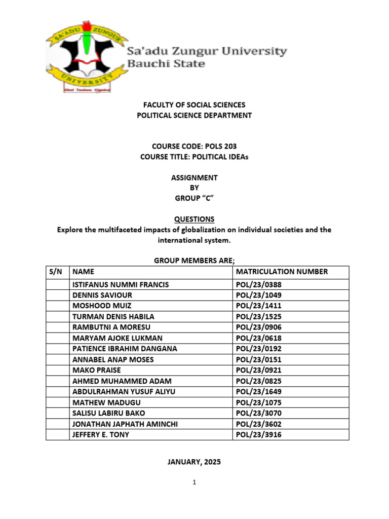 Globalization Assignment | PDF | Globalization | Economic Inequality