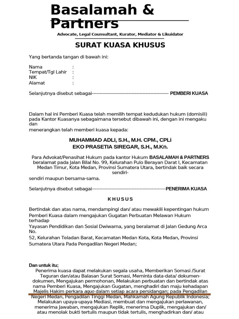Surat Kuasa Gugatan PMH | PDF