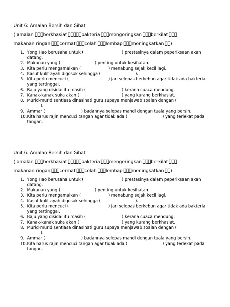 KOSA KATA BM TAHUN 4 Unit 6 | PDF