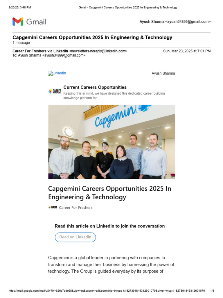 Gmail - Capgemini Careers Opportunities 2025 In Engineering & Technology | PDF | Linked In ...