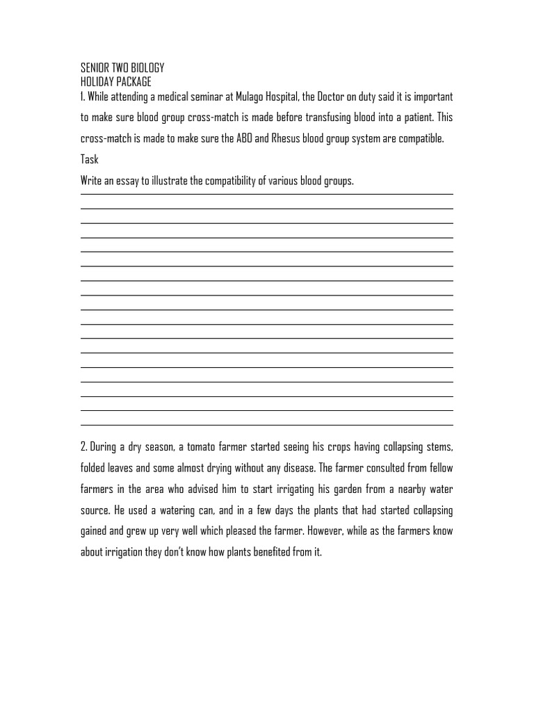 Senior Two Holiday Biology | PDF | Vein | Artery