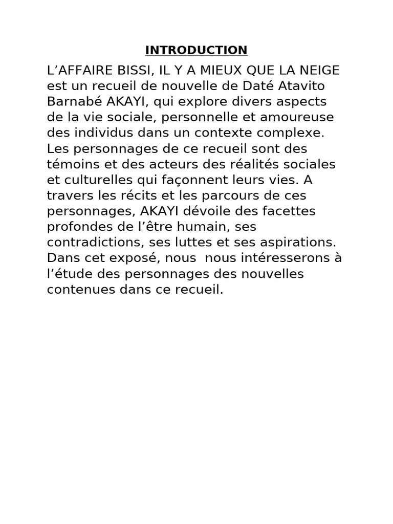Étude des personnages de Bissi | PDF