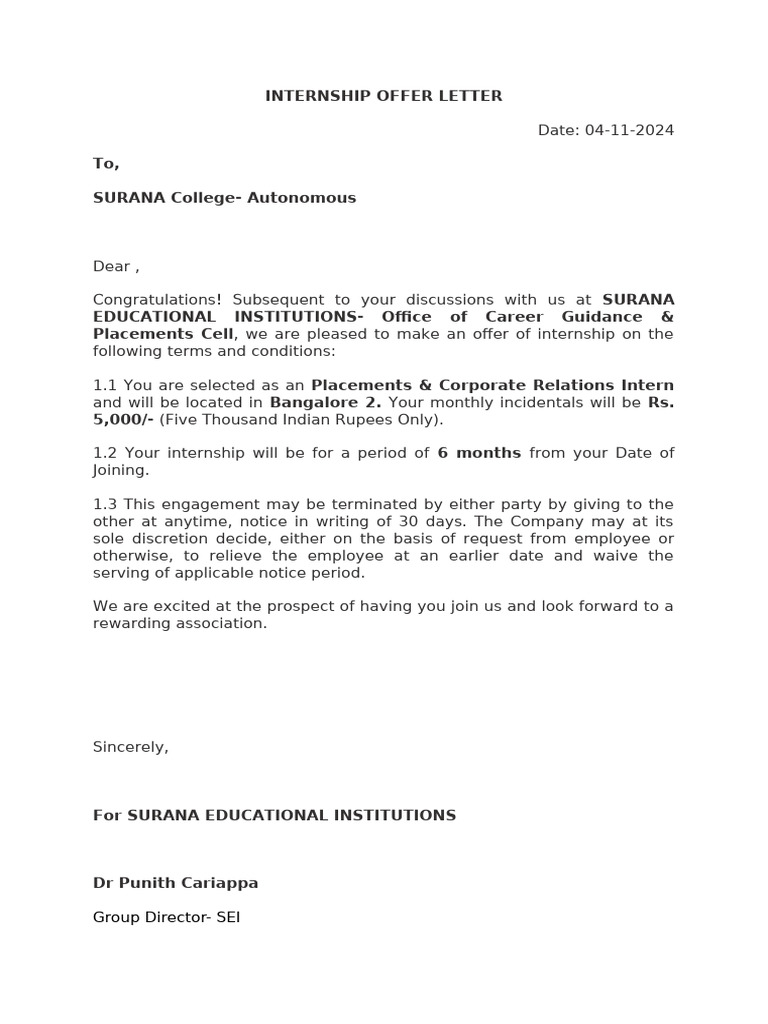 Internship Letter | PDF