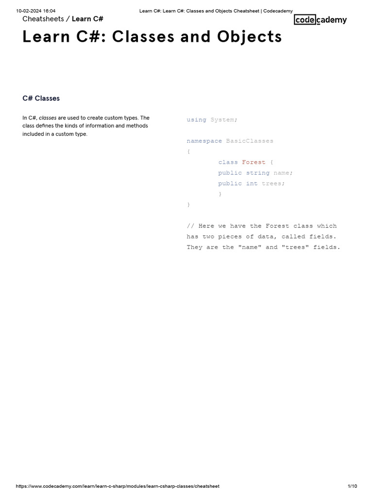Learn C# - Learn C# - Classes and Objects Cheatsheet - Codecademy | PDF ... Learn C# - Learn C# - Classes and Objects Cheatsheet - Codecademy | PDF ...