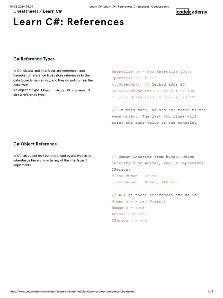 Learn C#_ Learn C#_ References Cheatsheet _ Codecademy | PDF | C Sharp ... Learn C#_ Learn C#_ References Cheatsheet _ Codecademy | PDF | C Sharp ...
