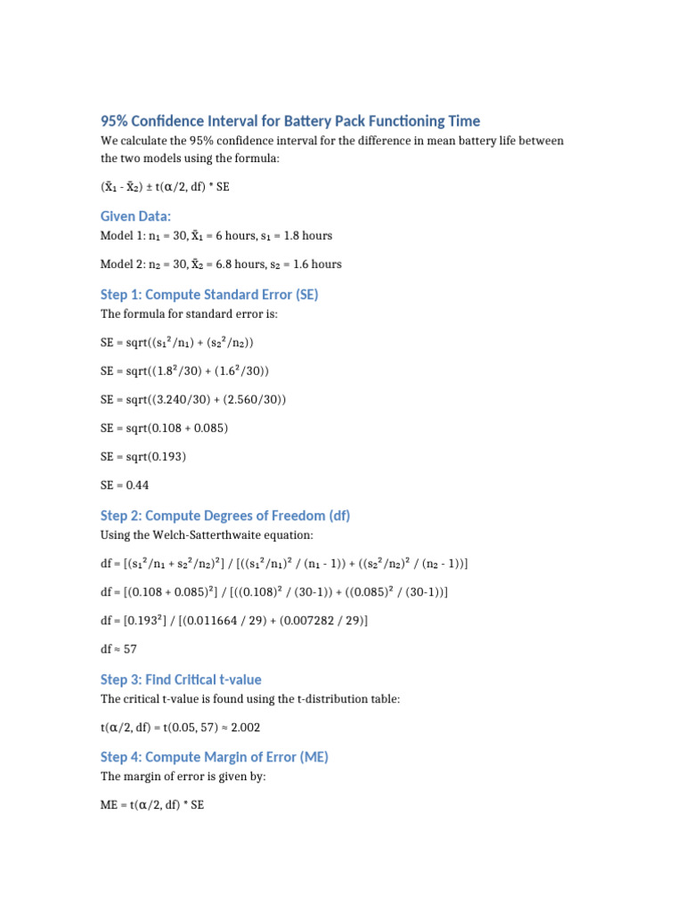Battery Pack Confidence Interval Detailed | PDF