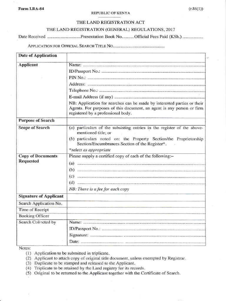 Kenya Land Search Application Form | PDF | Government And Personhood ...
