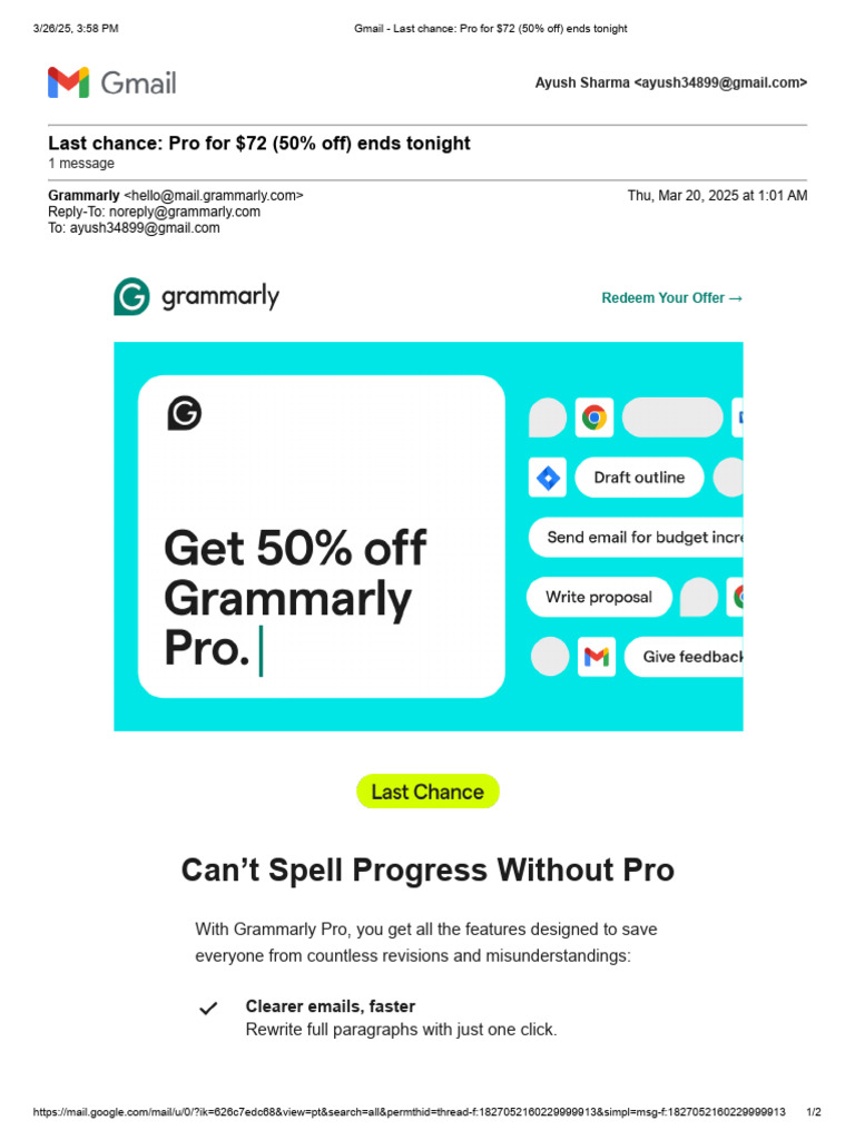 Gmail - Last Chance - Pro For $72 (50% Off) Ends Tonight | PDF ...