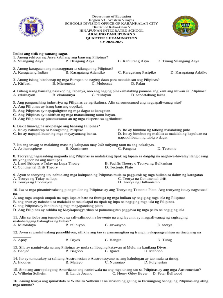 Ap5 First Quarter Exam Final | PDF