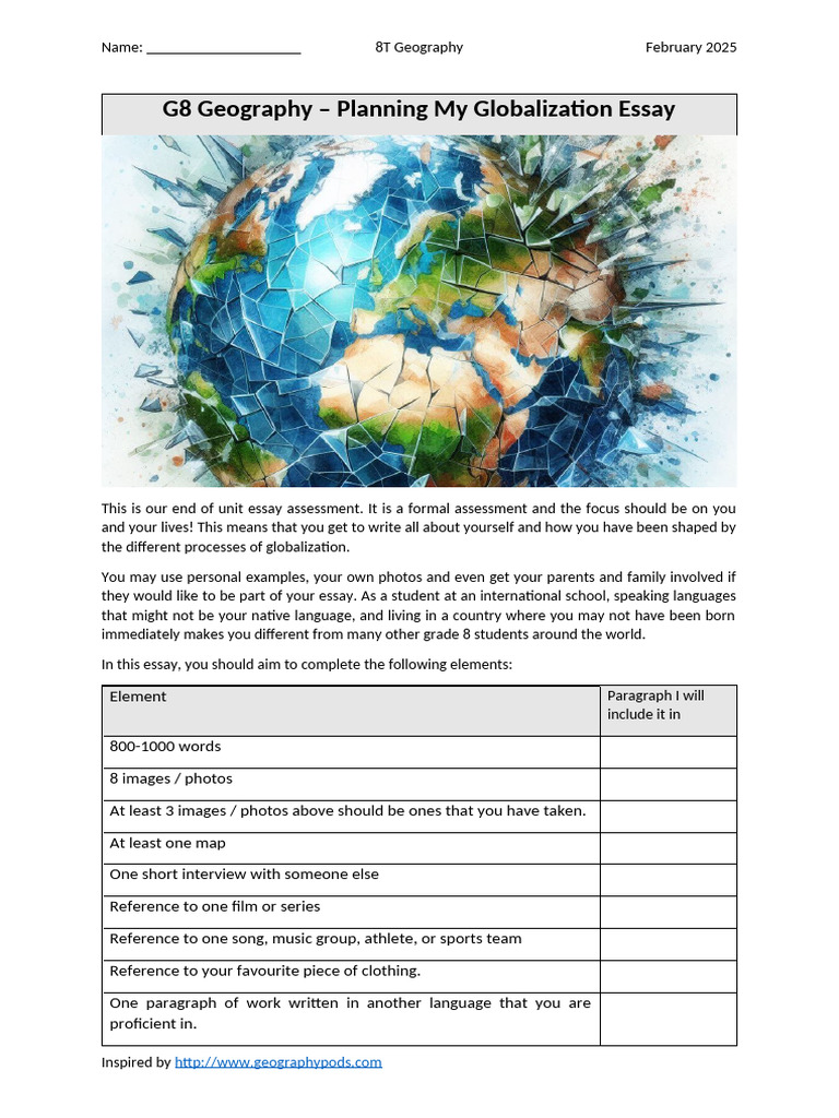 Essay Planning Sheet - Globalization Work and Me | PDF | Globalization ...
