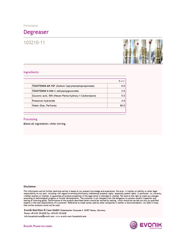Formulation of Degreaser Ingredients | PDF