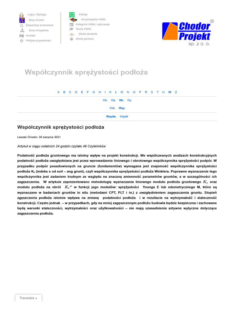 Współczynnik Sprężystości Podłoża Chodor-Projekt Architekci I ...