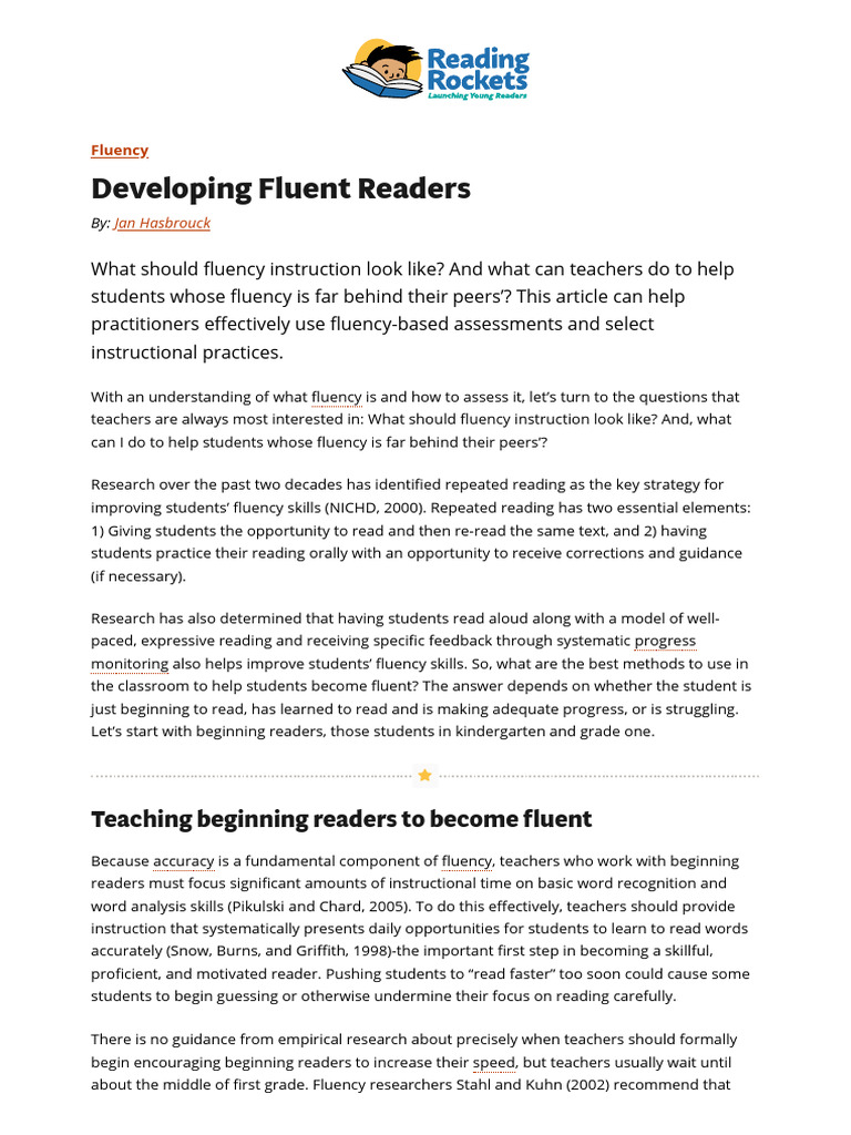 Developing Fluent Readers _ Reading Rockets | PDF | Reading Comprehension | Pedagogy