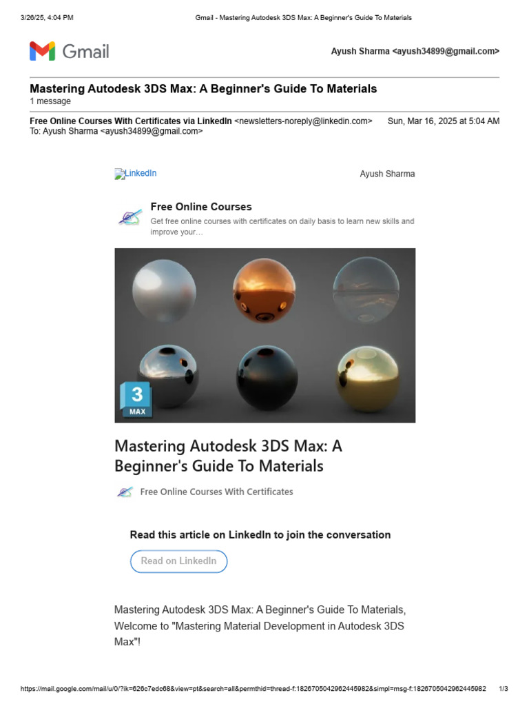 Gmail - Mastering Autodesk 3DS Max - A Beginner's Guide To Materials | PDF | 3 D Computer ...