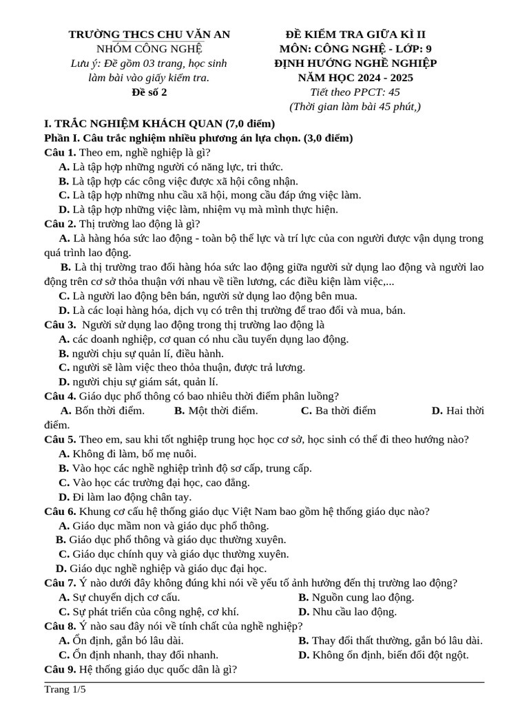 CN - K9 - ĐỀ 1 - KTGK II - 2025 | PDF