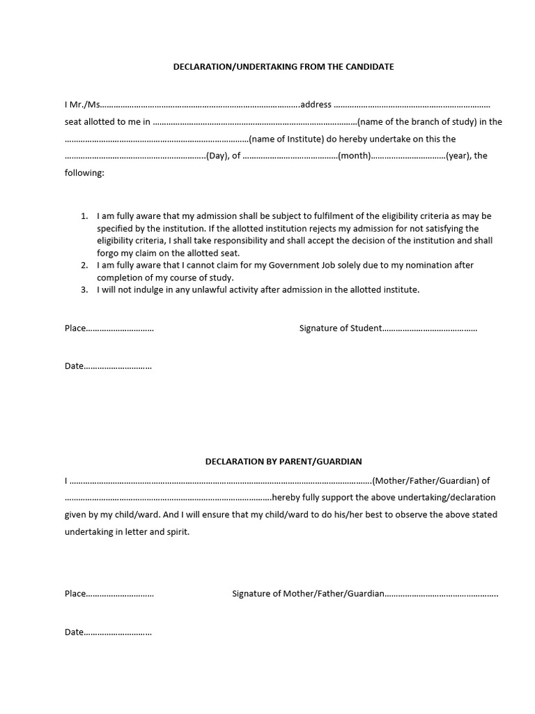 Declaration/Undertaking From The Candidate | PDF