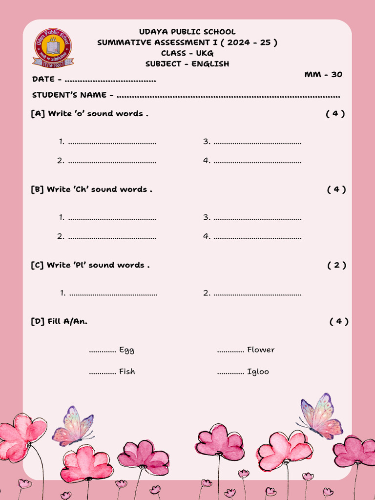 UKG Summative Assessment Papers 2024-25 | PDF