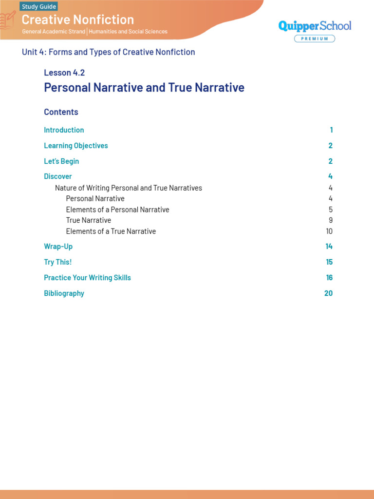 Understanding Personal and True Narratives | PDF | Narrative | Creative ...