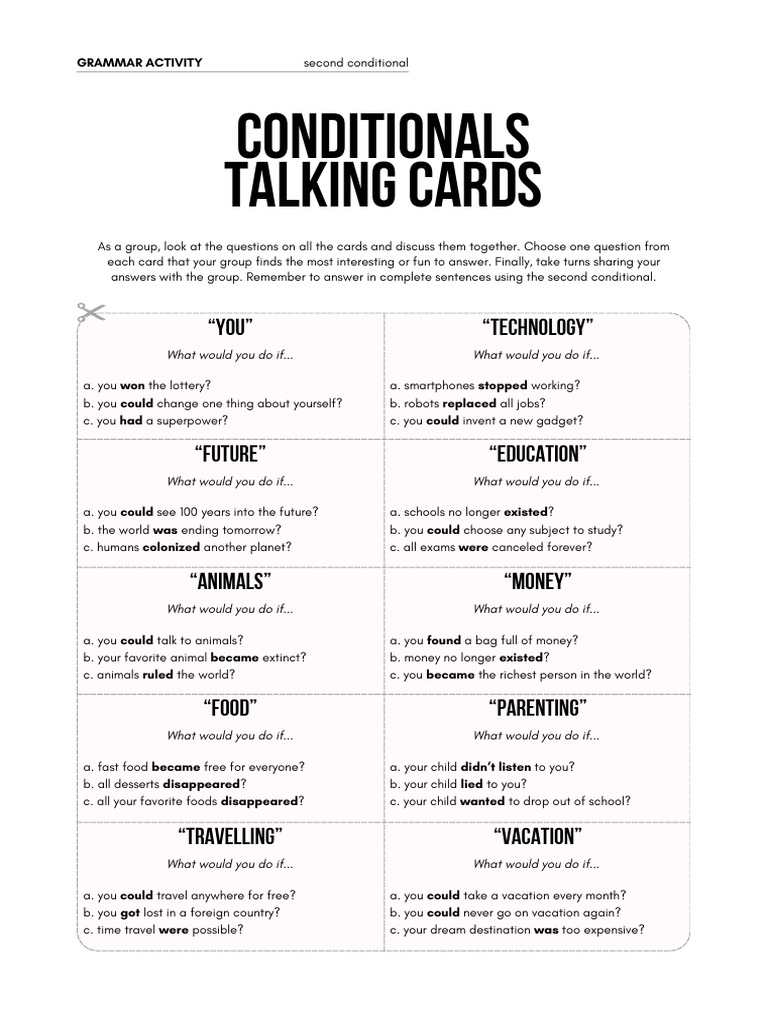 Second Conditional Discussion Cards | PDF
