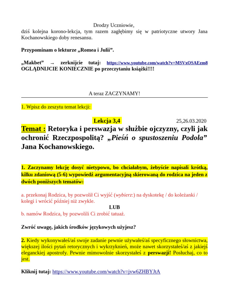 1cP - Kochanowski, Pieśń V - o Spustoszeniu Podola | PDF