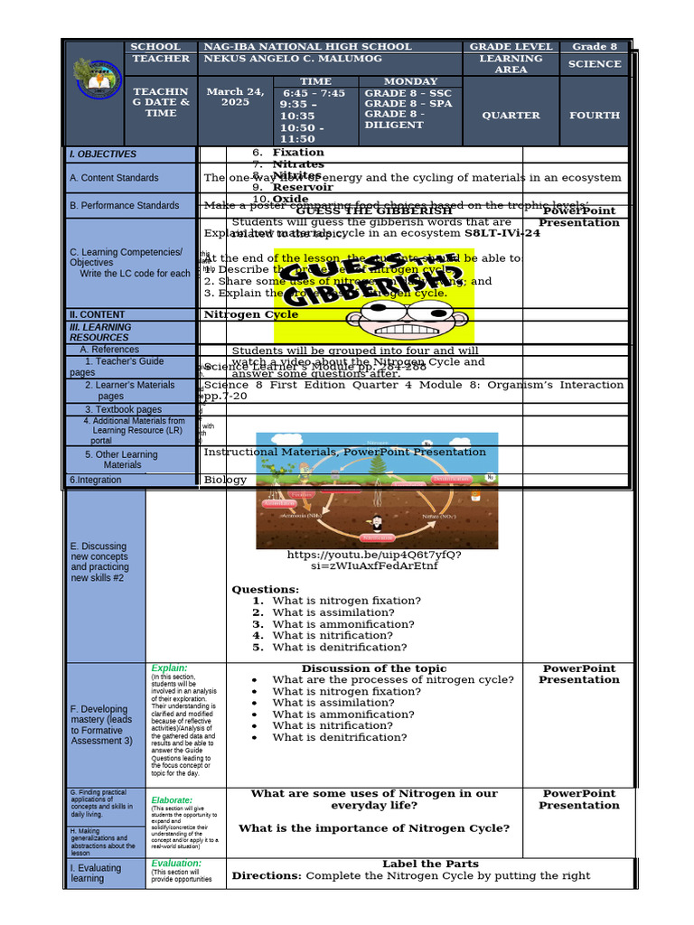 Nitrogen Cycle Lesson Plan | PDF | Nitrogen