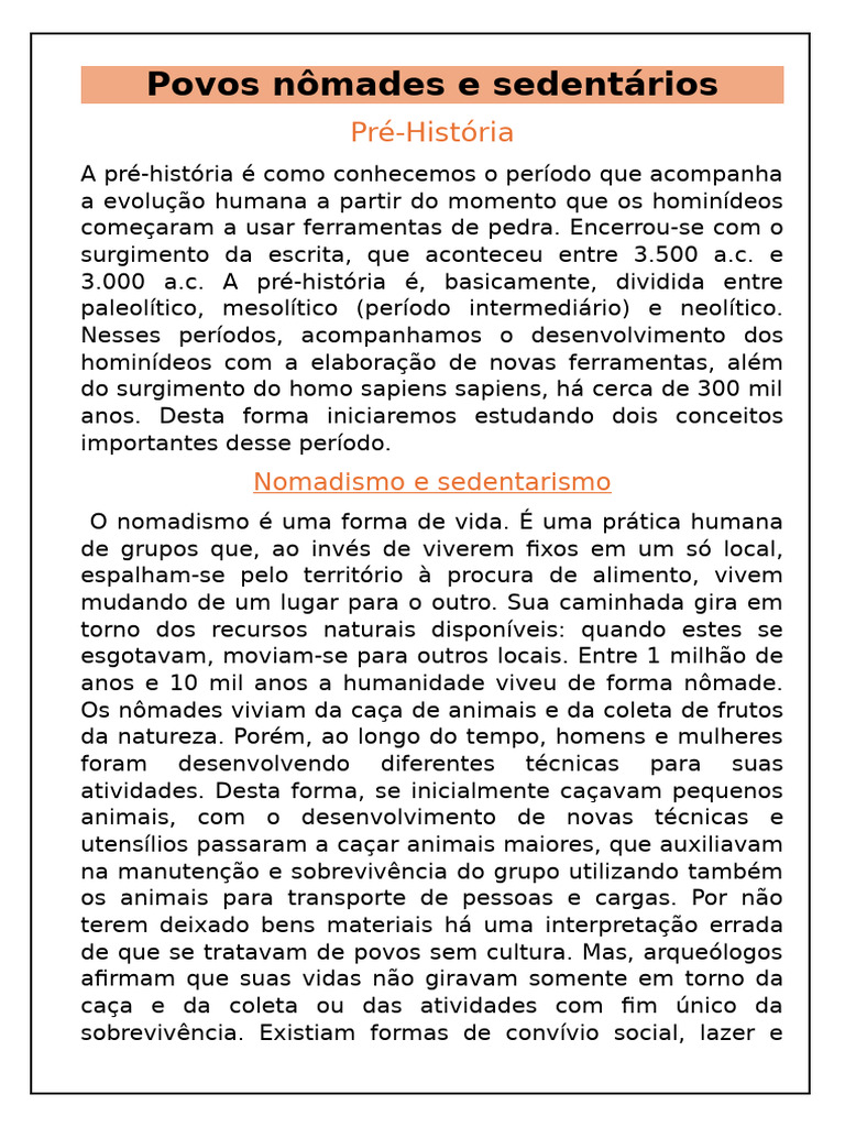 Nômades e Sedentários na Pré-História | PDF | Humano | Nômade