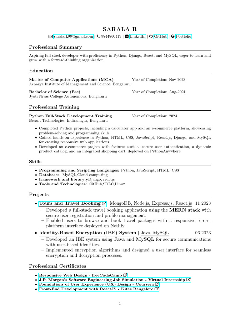 Sarala R Resume | PDF