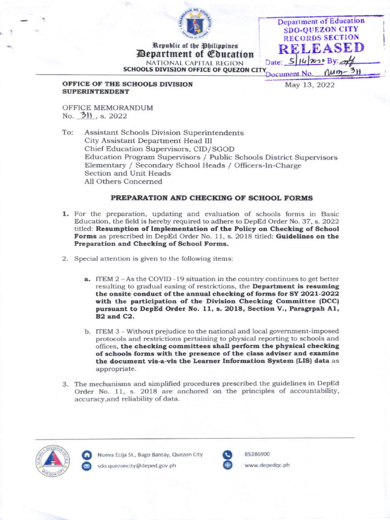Preparation and Checking of School Forms | PDF