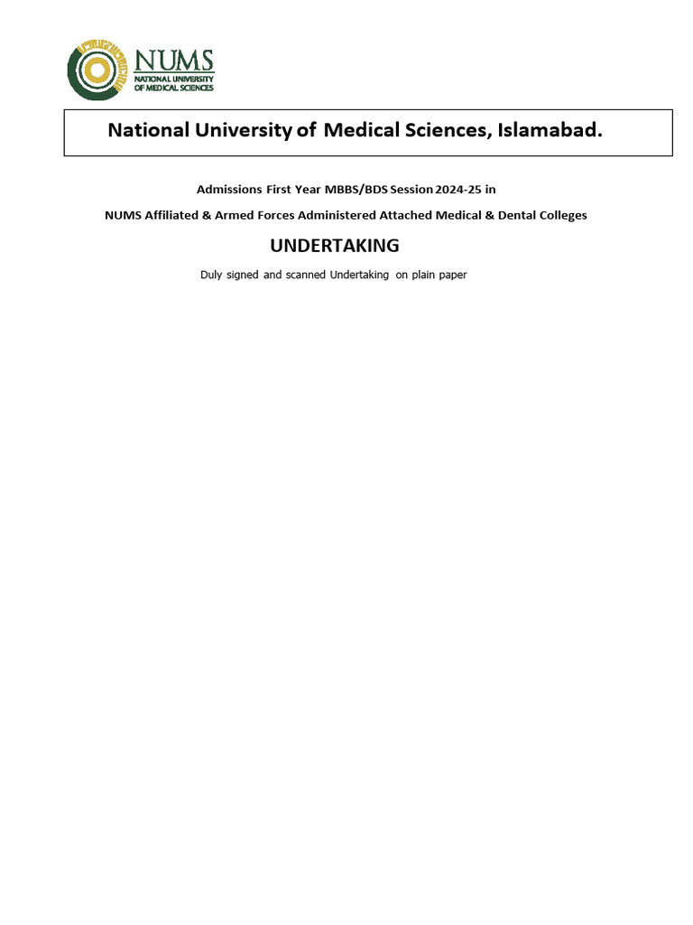 NUMS MBBS/BDS Admission Undertaking 2024-25 | PDF | Dental Degree | Justice