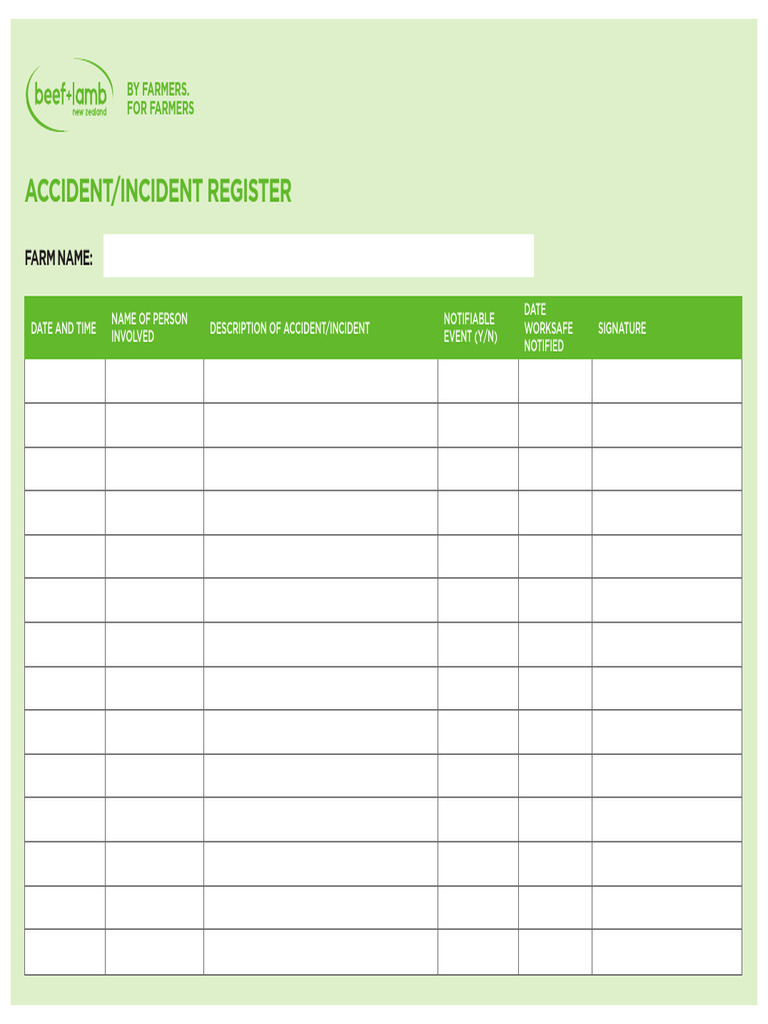 Farm Safety Management System Accident Register | PDF