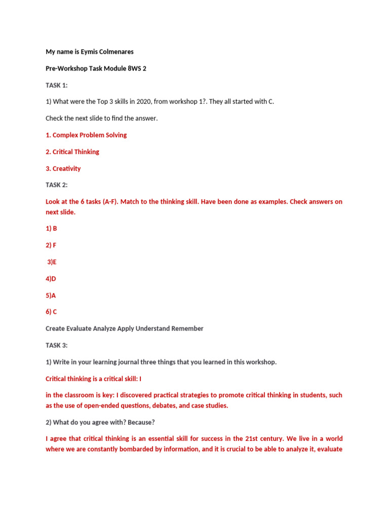 Pre-WorkShop 8 Module WS2 | PDF