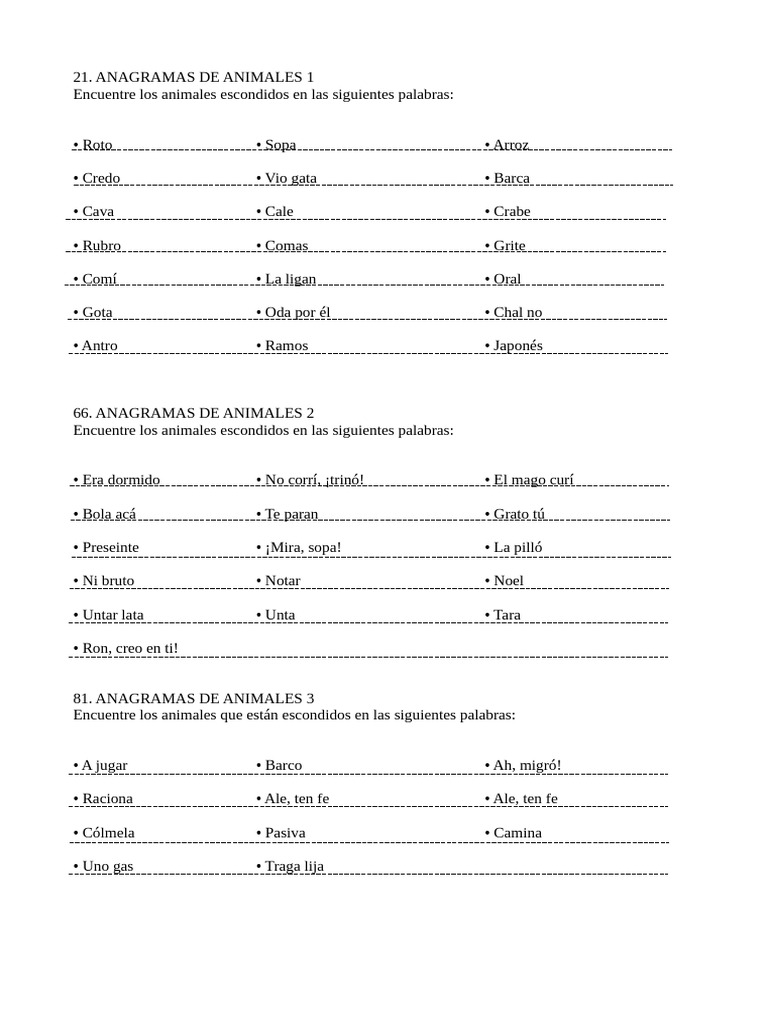 Anagramas de Animales | PDF