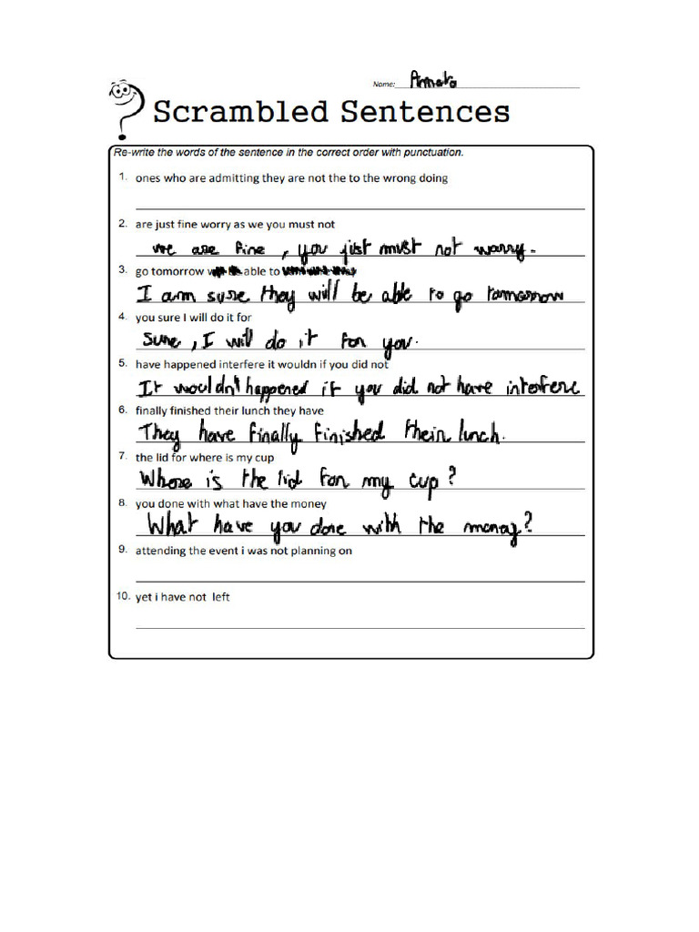 Scrambled Sentences | PDF