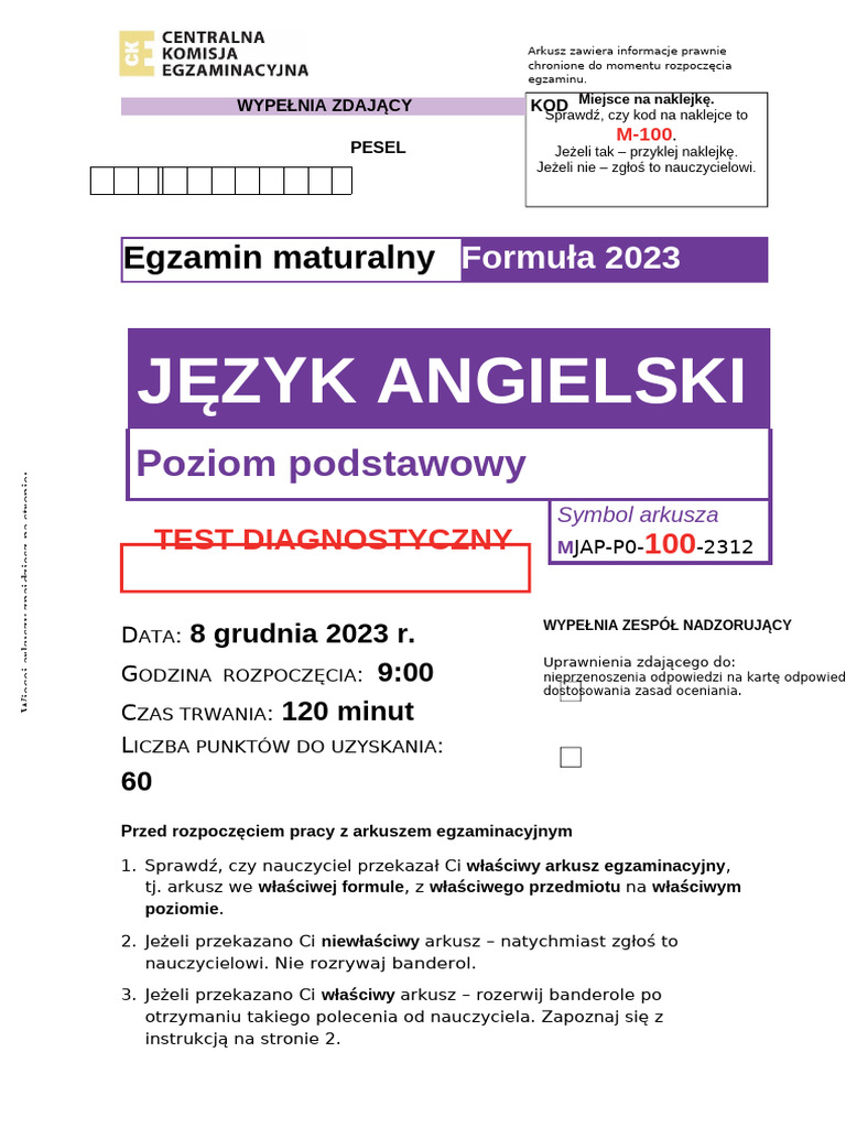 Jezyk Angielski 2023 Grudzien Probna Podstawowa | PDF