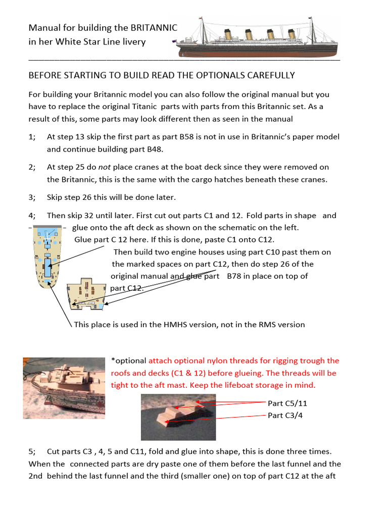 Britannic Papercraft Building Manual | PDF | Rigging | Watercraft