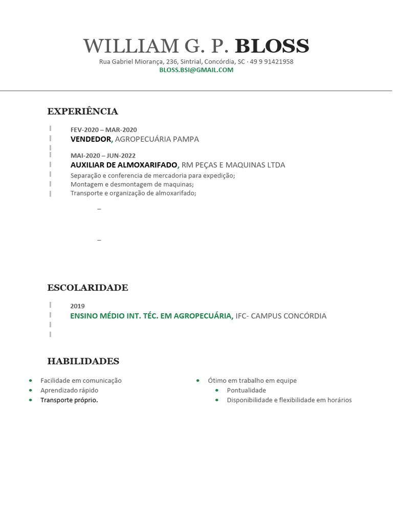 Curriculo WIlliam Bloss | PDF