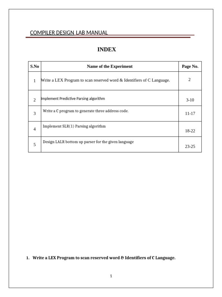 COMPLIER DESIGN LAB Manual Updated III-II R18 | PDF | Computer Science | Computer Programming
