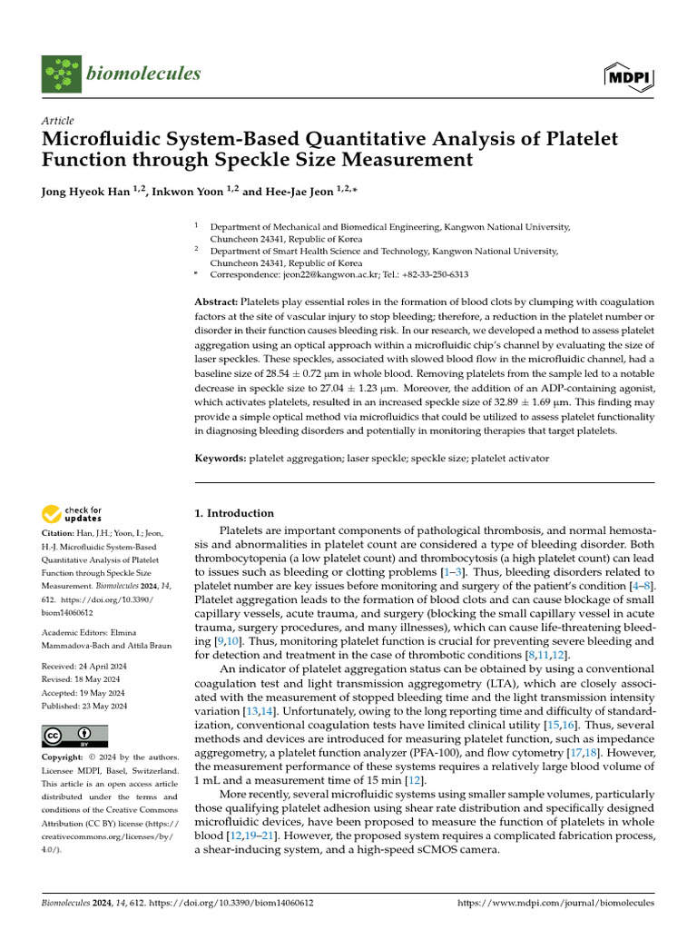 Microfluidic System-Based Quantitative Analysis of | PDF | Bleeding ...