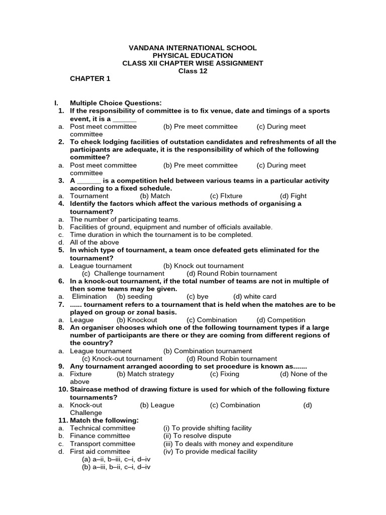 Worksheet Class 12 Chapter 1 | PDF | Tournament | Sports
