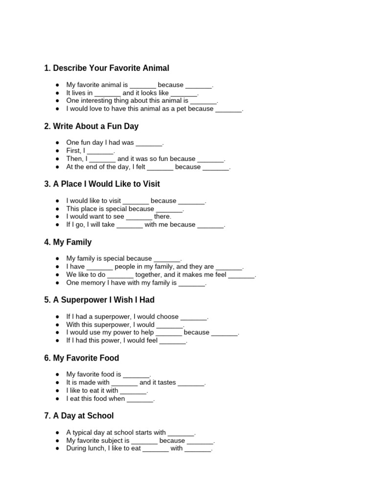 12 - 12 - ELA - ENL 5 - Writing Prompt With Sentence Starters Fifth ...