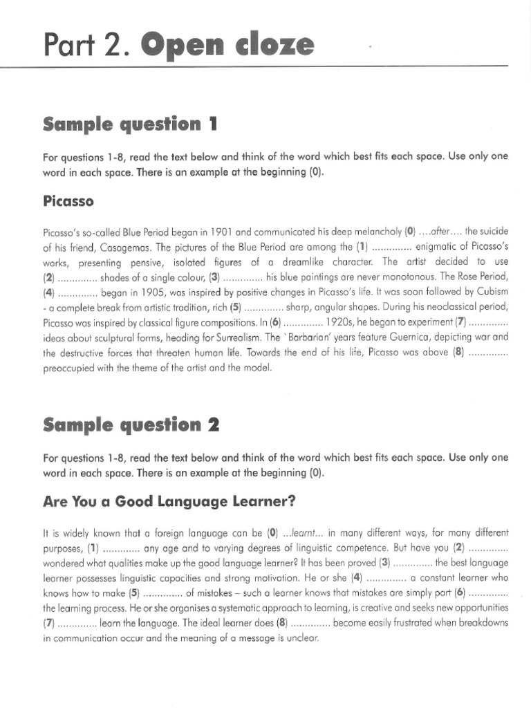 Open Cloze FINAL Practice | PDF