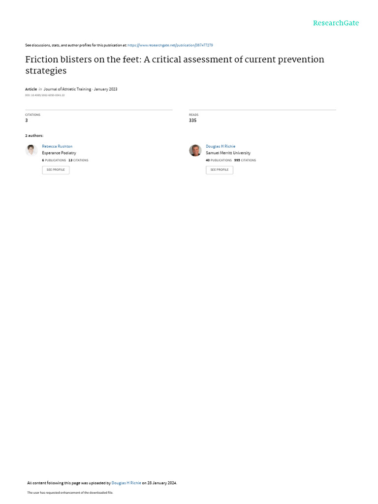 Friction Blisters On The Feet A Critical Assessment of Current ...