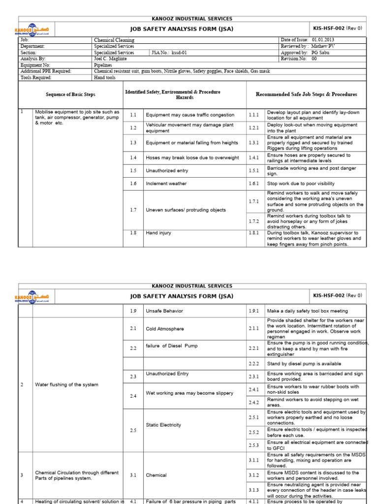 pdfcoffee.com_jsa-chemical-cleaning-3-pdf-free | PDF | Pump | Occupational Safety And Health