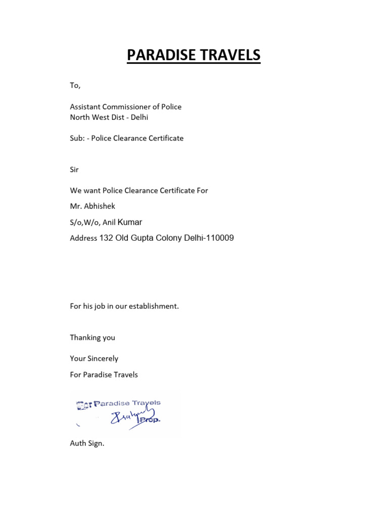 PCC Form Paradise Travesls Backup | PDF